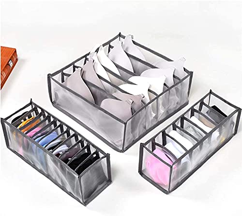 CHLD Underwear Drawer Organizer Set- Foldable Underwear Storage Divider Boxes for Clothes, Socks, Underwear and Bras (Grey)