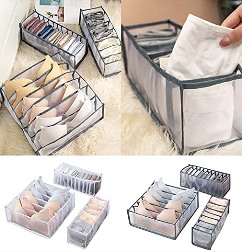 CHLD Underwear Drawer Organizer Set- Foldable Underwear Storage Divider Boxes for Clothes, Socks, Underwear and Bras (Grey)