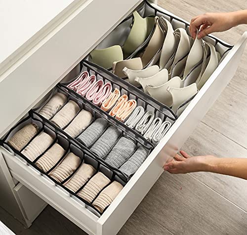 CHLD Underwear Drawer Organizer Set- Foldable Underwear Storage Divider Boxes for Clothes, Socks, Underwear and Bras (Grey)