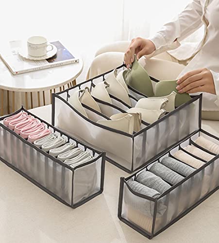 CHLD Underwear Drawer Organizer Set- Foldable Underwear Storage Divider Boxes for Clothes, Socks, Underwear and Bras (Grey)