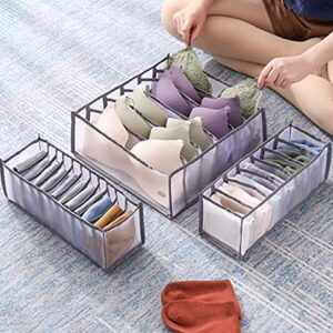 CHLD Underwear Drawer Organizer Set- Foldable Underwear Storage Divider Boxes for Clothes, Socks, Underwear and Bras (Grey)