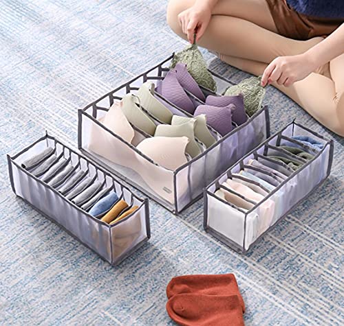 CHLD Underwear Drawer Organizer Set- Foldable Underwear Storage Divider Boxes for Clothes, Socks, Underwear and Bras (Grey)