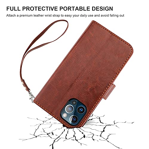 Bocasal Detachable Wallet Case for iPhone 13 Pro Max RFID Blocking Card Slots Holder Premium PU Leather Magnetic Kickstand Shockproof Wrist Strap Removable Flip Protective Cover 5G 6.7 inch (Brown)