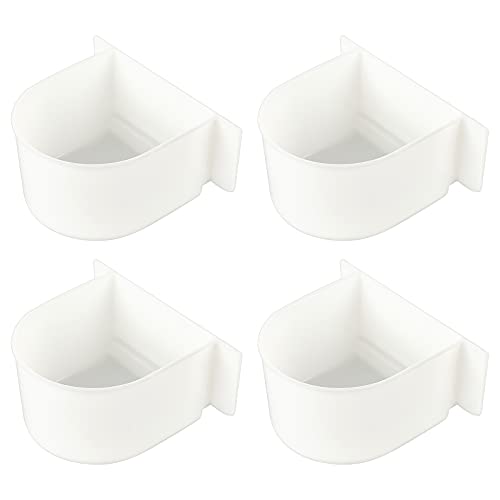 AHANDMAKER 4 Pcs Parrot Cage Replacement Food and Water Cup, White Bird Feeders Winged Universal Cage Plastic Cups Pet Supplies for Small Bird