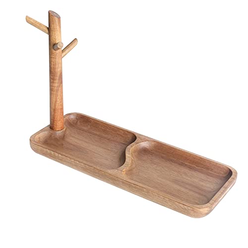 CYQGDKF Wood Key Tray for Entryway Table, Jewelry Tray, Catchall Tray with 3 Stand Hanging Organizer, for Rings, Phone, Bracelets Watches