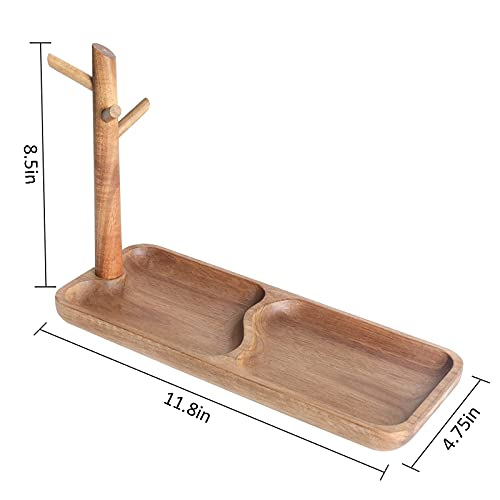 CYQGDKF Wood Key Tray for Entryway Table, Jewelry Tray, Catchall Tray with 3 Stand Hanging Organizer, for Rings, Phone, Bracelets Watches