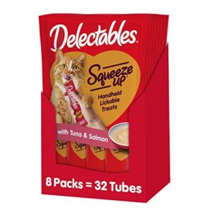 hartz delectables squeeze up interactive lickable wet cat treats for adult & senior cats, tuna & salmon, 32 count