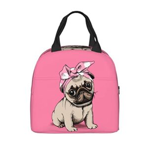 prelerdiy cute pink pug lunch box - insulated lunch bags for kids boys girls reusable lunch tote bags, perfect for school/camping/hiking/picnic/beach/travel