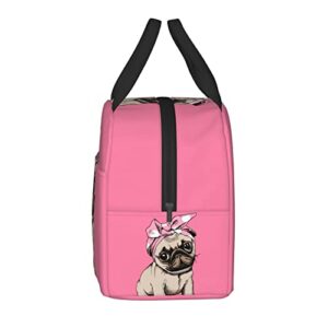 PrelerDIY Cute Pink Pug Lunch Box - Insulated Lunch Bags for Kids Boys Girls Reusable Lunch Tote Bags, Perfect for School/Camping/Hiking/Picnic/Beach/Travel