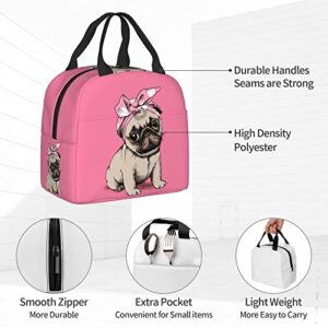 PrelerDIY Cute Pink Pug Lunch Box - Insulated Lunch Bags for Kids Boys Girls Reusable Lunch Tote Bags, Perfect for School/Camping/Hiking/Picnic/Beach/Travel