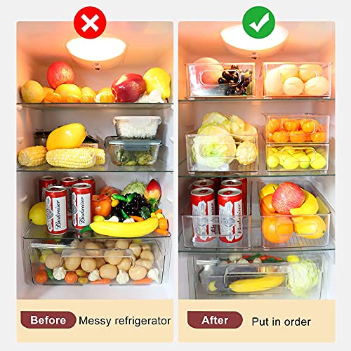 Lachesis Stackable Refrigerator Organizer Bins, Fridge Clear Bins with Handles Kitchen Organizer Fruit Container for Freezer, Pantry, Cabinets, Drawer, Shelves, Plastic Storage Bins 9 Pack