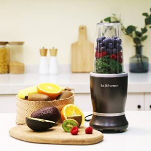 La Reveuse Personal Size Blender 250 Watts Power for Shakes Smoothies Seasonings Sauces with 1 Piece 15 oz Cup,1 Piece 10 oz Mug,BPA Free (Black)