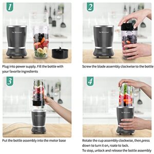 La Reveuse Personal Size Blender 250 Watts Power for Shakes Smoothies Seasonings Sauces with 1 Piece 15 oz Cup,1 Piece 10 oz Mug,BPA Free (Black)