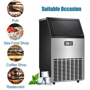 Antarctic Star Commercial Ice Makers Machine Stainless Steel Makers 100 Lbs of Ice Per 24H with 33 Pounds Storage Capacity Ice Cubes Freestanding Party/Bar/Restaurant Scoop Connection Hose Silver