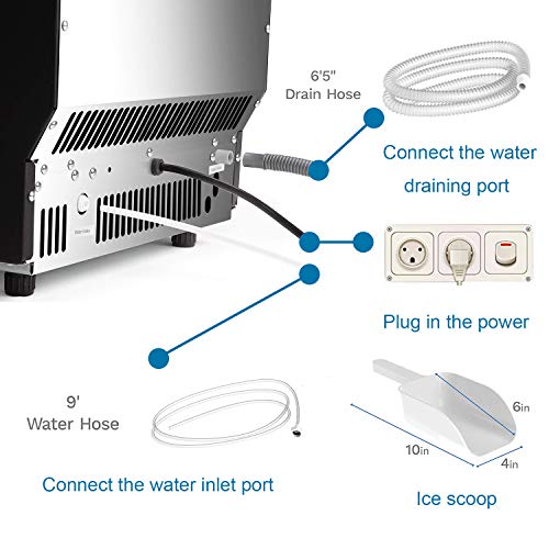 Antarctic Star Commercial Ice Makers Machine Stainless Steel Makers 100 Lbs of Ice Per 24H with 33 Pounds Storage Capacity Ice Cubes Freestanding Party/Bar/Restaurant Scoop Connection Hose Silver