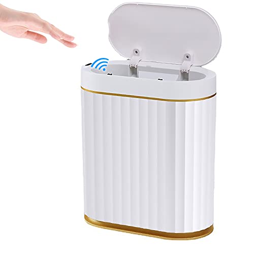 Touchless Automatic Sensor Smart Trash Can Garbage Can Wasterbasket Bin 2Gallon for Bathroom Kitchen Living Room Bedroom Office (White Gold)