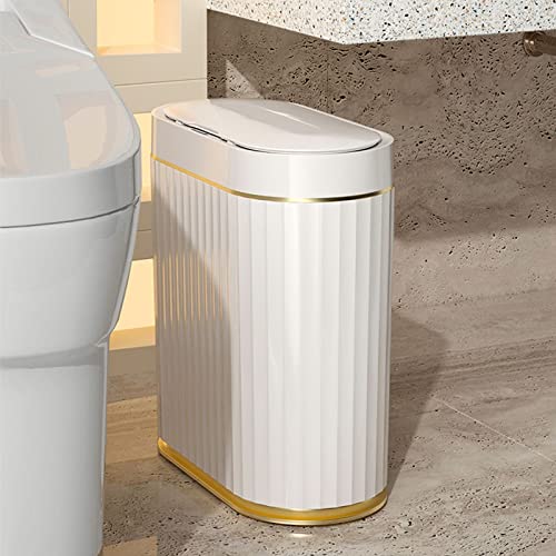 Touchless Automatic Sensor Smart Trash Can Garbage Can Wasterbasket Bin 2Gallon for Bathroom Kitchen Living Room Bedroom Office (White Gold)