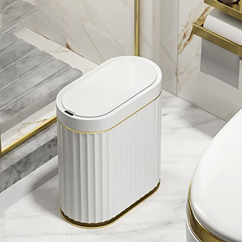 Touchless Automatic Sensor Smart Trash Can Garbage Can Wasterbasket Bin 2Gallon for Bathroom Kitchen Living Room Bedroom Office (White Gold)