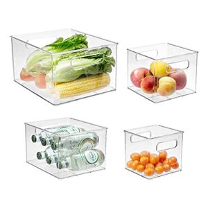 elabo set of 4 kitchen organization pantry storage bins, refrigerator organizer bins, food storage organizer bins with handle for kitchen cabinet, freezer, fridge, countertop, clear plastic bpa free