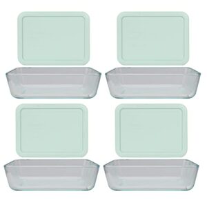 pyrex (4 7210 glass dishes & (4) 7210-pc muddy aqua lids