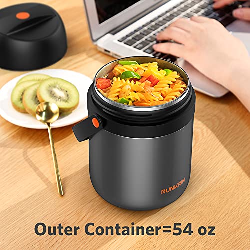 Runkrin Insulated Food Jar 54oz for Hot Food 8 Hours, 2 Tiers Leak-Proof Bento Lunch Box, Vacuum Double-wall Thermal, Stainless Steel Stackable Soup Containers for Men Women