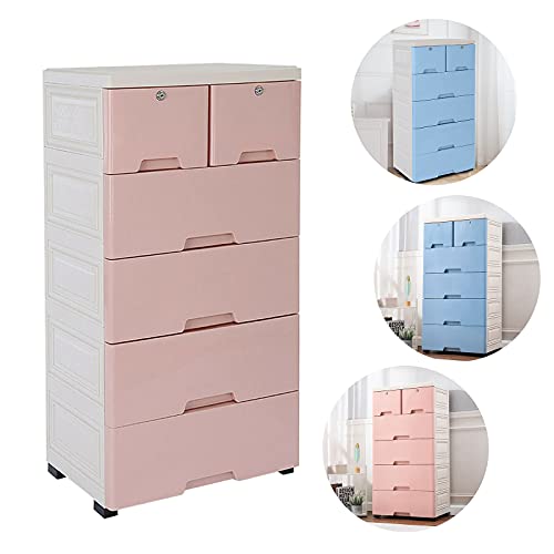 6 Drawer Plastic Dresser Pink/Blue Storage Stand Tower Closet Organizer Units for Home Office Bedroom Modern and Beautiful Look Shelf 19.7x13.8x40.1" (Blue)