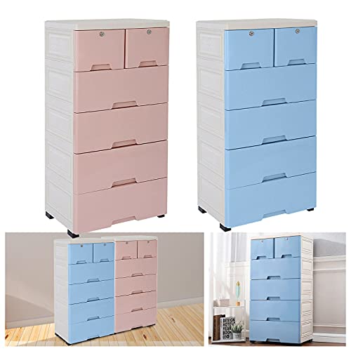 6 Drawer Plastic Dresser Pink/Blue Storage Stand Tower Closet Organizer Units for Home Office Bedroom Modern and Beautiful Look Shelf 19.7x13.8x40.1" (Blue)