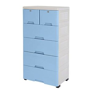 6 Drawer Plastic Dresser Pink/Blue Storage Stand Tower Closet Organizer Units for Home Office Bedroom Modern and Beautiful Look Shelf 19.7x13.8x40.1" (Blue)