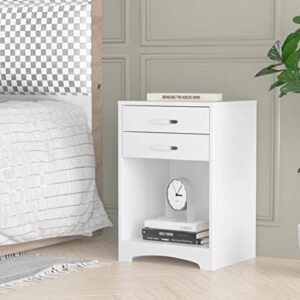 HOSEOKA White Nightstand with Charging Station 2 Drawer Bedroom Nightstand Wood Sofa Side Table End Table with USB Ports and Storage, Small Kids Nightstand