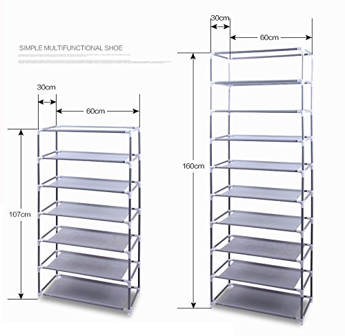 Ochine 10 Tier Shoe Rack Storage Organizer Non-Woven Fabric Cover Shoe Rack Cabinet Portable Single Row Shoe Rack Shelf Cabinet Tower with Dustproof Cover for Closet Entryway Hallway