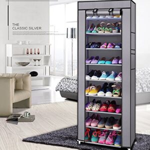 Ochine 10 Tier Shoe Rack Storage Organizer Non-Woven Fabric Cover Shoe Rack Cabinet Portable Single Row Shoe Rack Shelf Cabinet Tower with Dustproof Cover for Closet Entryway Hallway