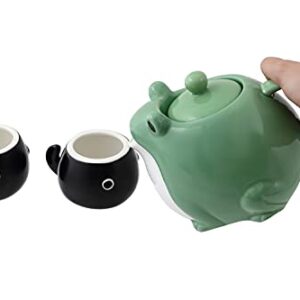 HAKONE YOSEGI Frog Teapot & Teacup Cute Tableware Japanese tea set, Tea Service Set Ceramic Tea Pot (30 oz), 2-Piece Tea Cups (5 oz) (tea pot ＆ 2 tea cup)