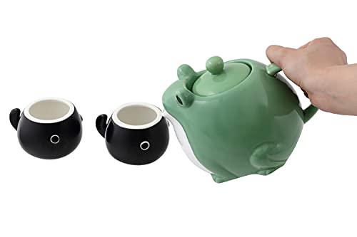 HAKONE YOSEGI Frog Teapot & Teacup Cute Tableware Japanese tea set, Tea Service Set Ceramic Tea Pot (30 oz), 2-Piece Tea Cups (5 oz) (tea pot ＆ 2 tea cup)