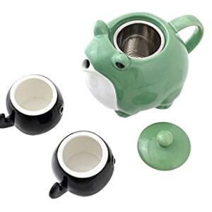 HAKONE YOSEGI Frog Teapot & Teacup Cute Tableware Japanese tea set, Tea Service Set Ceramic Tea Pot (30 oz), 2-Piece Tea Cups (5 oz) (tea pot ＆ 2 tea cup)