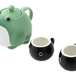 HAKONE YOSEGI Frog Teapot & Teacup Cute Tableware Japanese tea set, Tea Service Set Ceramic Tea Pot (30 oz), 2-Piece Tea Cups (5 oz) (tea pot ＆ 2 tea cup)