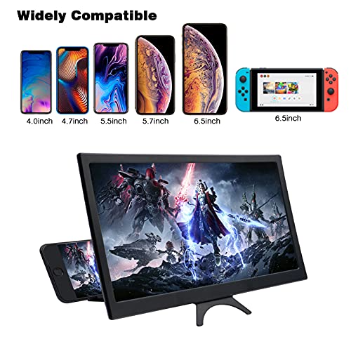 12" HD Screen Magnifier for Cell Phone, Honttevis 3D Curved Screen Phone Magnifier for Videos, Movies and Gaming, Foldable Phone Magnifying Screen Works with iPhone/Android Smart Phone Devices.