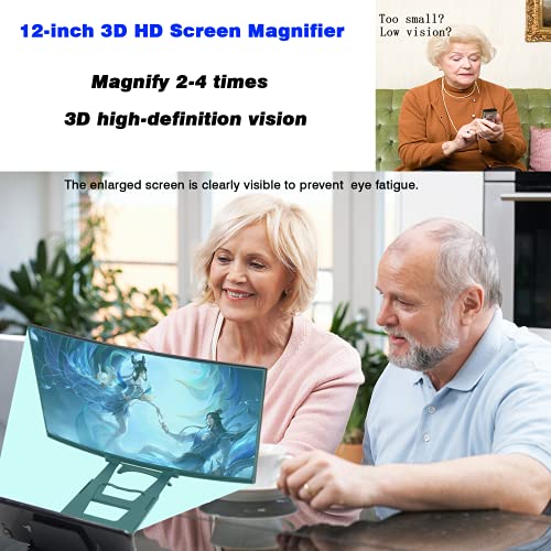 12" HD Screen Magnifier for Cell Phone, Honttevis 3D Curved Screen Phone Magnifier for Videos, Movies and Gaming, Foldable Phone Magnifying Screen Works with iPhone/Android Smart Phone Devices.