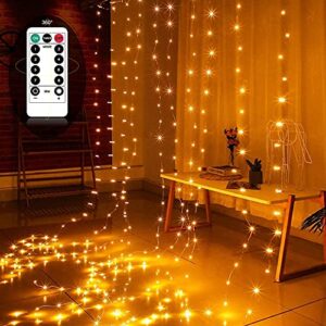 MUSUNIA Curtain Lights for Bedroom Wall Lights for Bedroom 300 LED Hanging Lights for Bedroom with 8 Lighting Modes, led Fairy Lights Indoor/Outdoor Decoration (Warm White)