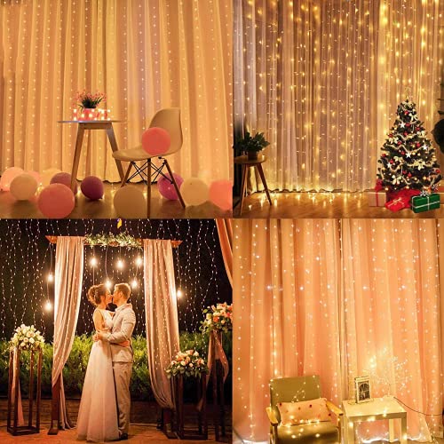 MUSUNIA Curtain Lights for Bedroom Wall Lights for Bedroom 300 LED Hanging Lights for Bedroom with 8 Lighting Modes, led Fairy Lights Indoor/Outdoor Decoration (Warm White)