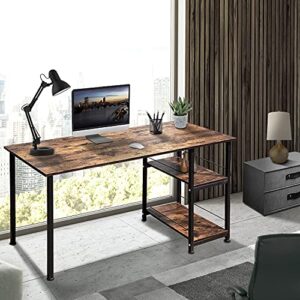 brown-brown computer desk home office desk 2 tier shelves sturdy laptop desk professional personal workstation rustic brown