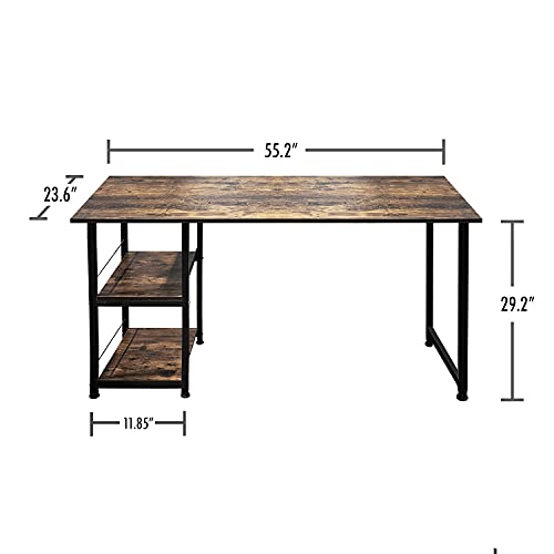 BROWN-BROWN Computer Desk Home Office Desk 2 Tier Shelves Sturdy Laptop Desk Professional Personal Workstation Rustic Brown