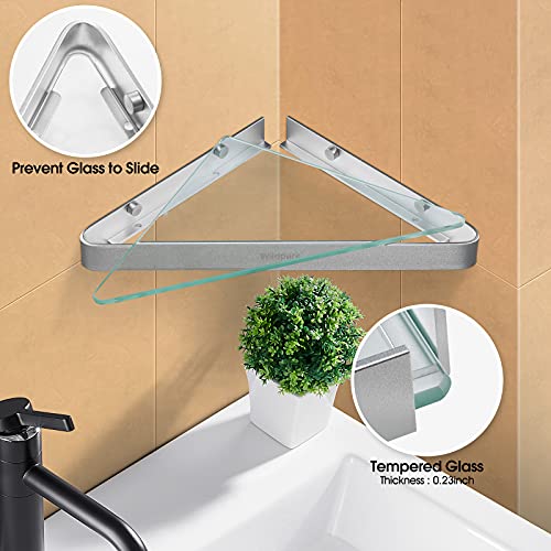 Wildpark Glass Shower Shelf, Corner Shower Caddy, Wall Mounted Bathroom Storage Organizer,No Drilling Need with Adhesive for Bathroom,Kitchen, Toilet and Dorm, 2-Pack (2 Pack)