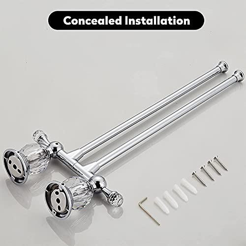 WINCASE Crystal Towel Bar, Chrome Swivel Towel Rack 2 Arms for Bathroom, Silver Swing Hanger Towel Holder Space Saving Wall Mount