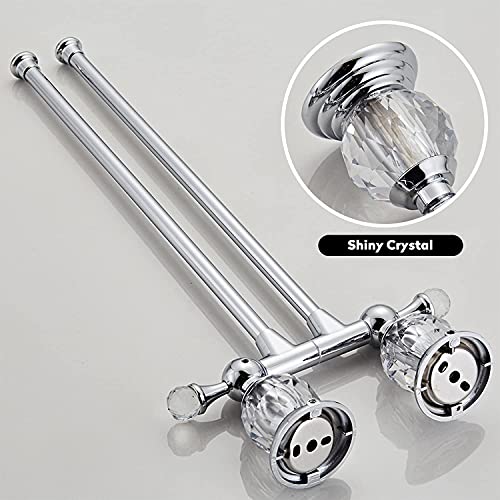 WINCASE Crystal Towel Bar, Chrome Swivel Towel Rack 2 Arms for Bathroom, Silver Swing Hanger Towel Holder Space Saving Wall Mount