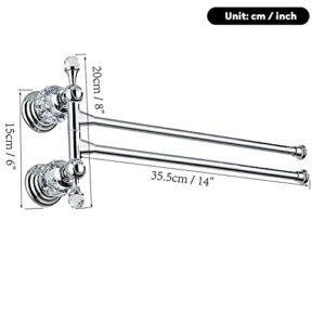 WINCASE Crystal Towel Bar, Chrome Swivel Towel Rack 2 Arms for Bathroom, Silver Swing Hanger Towel Holder Space Saving Wall Mount