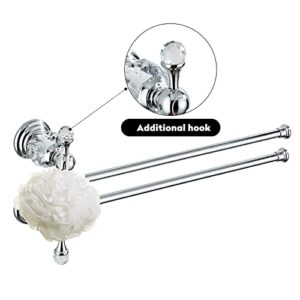 WINCASE Crystal Towel Bar, Chrome Swivel Towel Rack 2 Arms for Bathroom, Silver Swing Hanger Towel Holder Space Saving Wall Mount