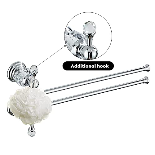 WINCASE Crystal Towel Bar, Chrome Swivel Towel Rack 2 Arms for Bathroom, Silver Swing Hanger Towel Holder Space Saving Wall Mount