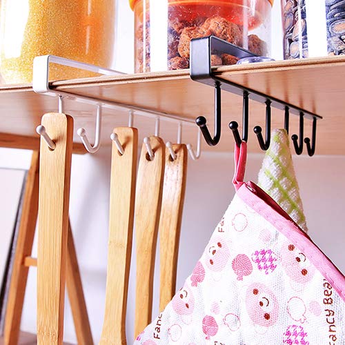 SHBaizoy 2pcs Utensil Racks Under Cabinet,Nail Free Adhesive Kitchen Utensils Hanging Hooks for Kitchen Utensils/Tools/Pot/Towel/Knife/Ties Belts/Scarf/Keys Storage/Cups(Black)