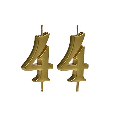 Gold 44th Birthday Candles, Number 44 Cake Topper for Birthday Decorations