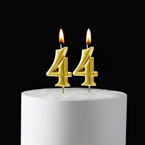 Gold 44th Birthday Candles, Number 44 Cake Topper for Birthday Decorations